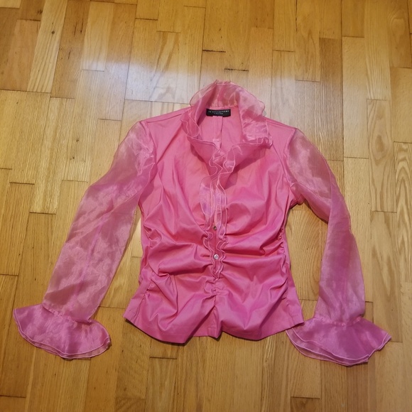 Mila Bell | Tops | Mila Bell Iridescent Pink Ruffled Top | Poshmark